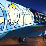 A Brussels Airlines aircraft in Tintin colours
